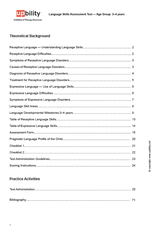 LANGUAGE SKILLS ASSESSMENT TEST | 3–4 years — Upbility Publications
