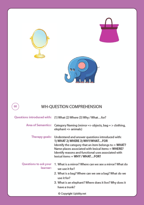 PICTURE CARDS | Semantic Toolkit: Tackle WH-Questions — Upbility ...